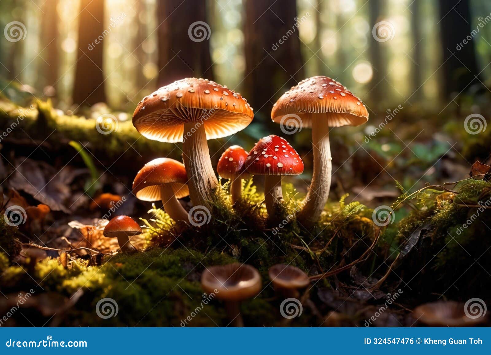 Magic Fantasy Mushrooms Toadstools in Enchanted Forest Stock ...