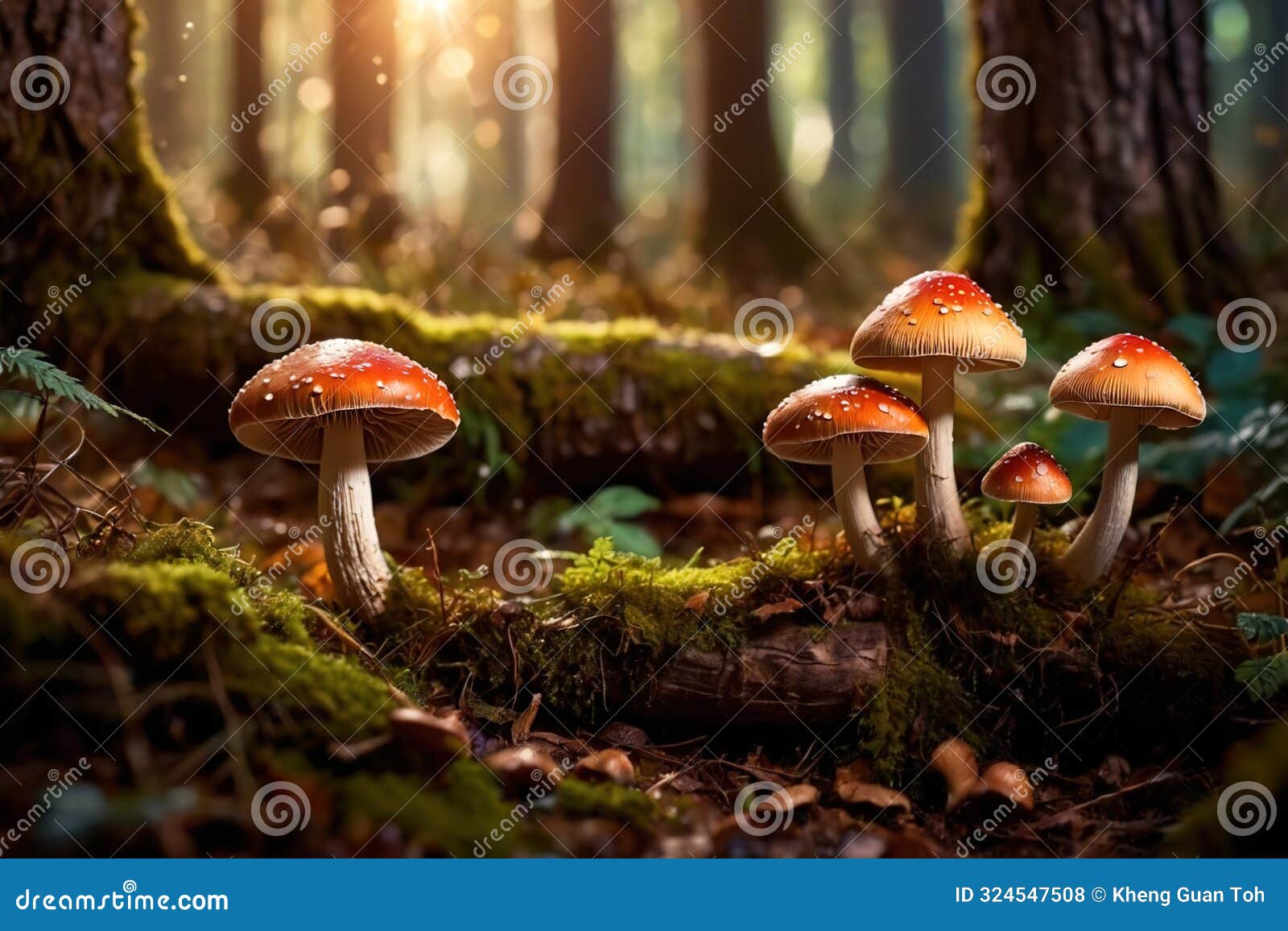 Magic Fantasy Mushrooms Toadstools in Enchanted Forest Stock ...