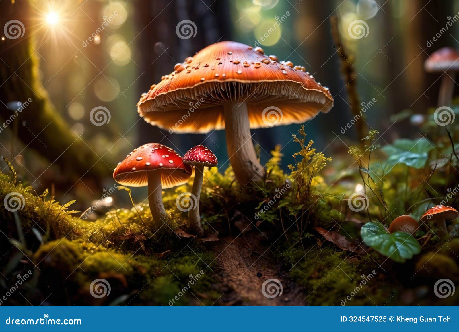 Magic Fantasy Mushrooms Toadstools in Enchanted Forest Stock ...