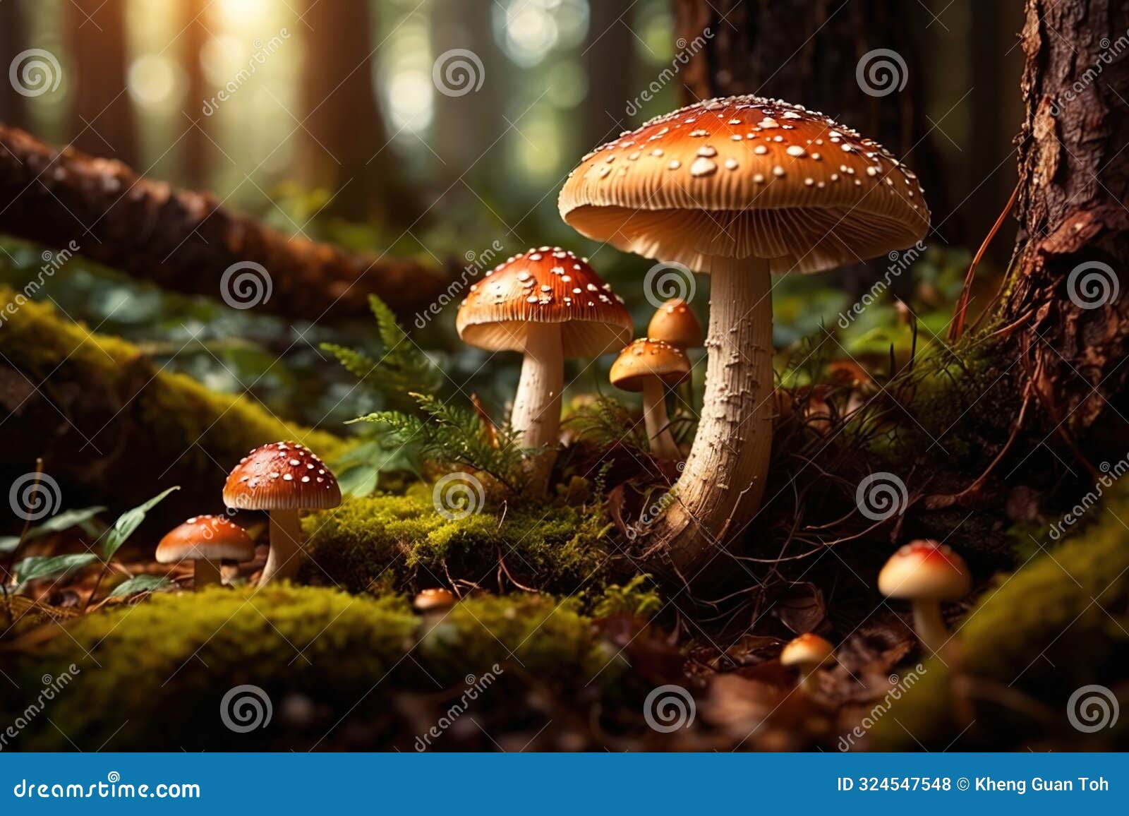 Magic Fantasy Mushrooms Toadstools in Enchanted Forest Stock ...