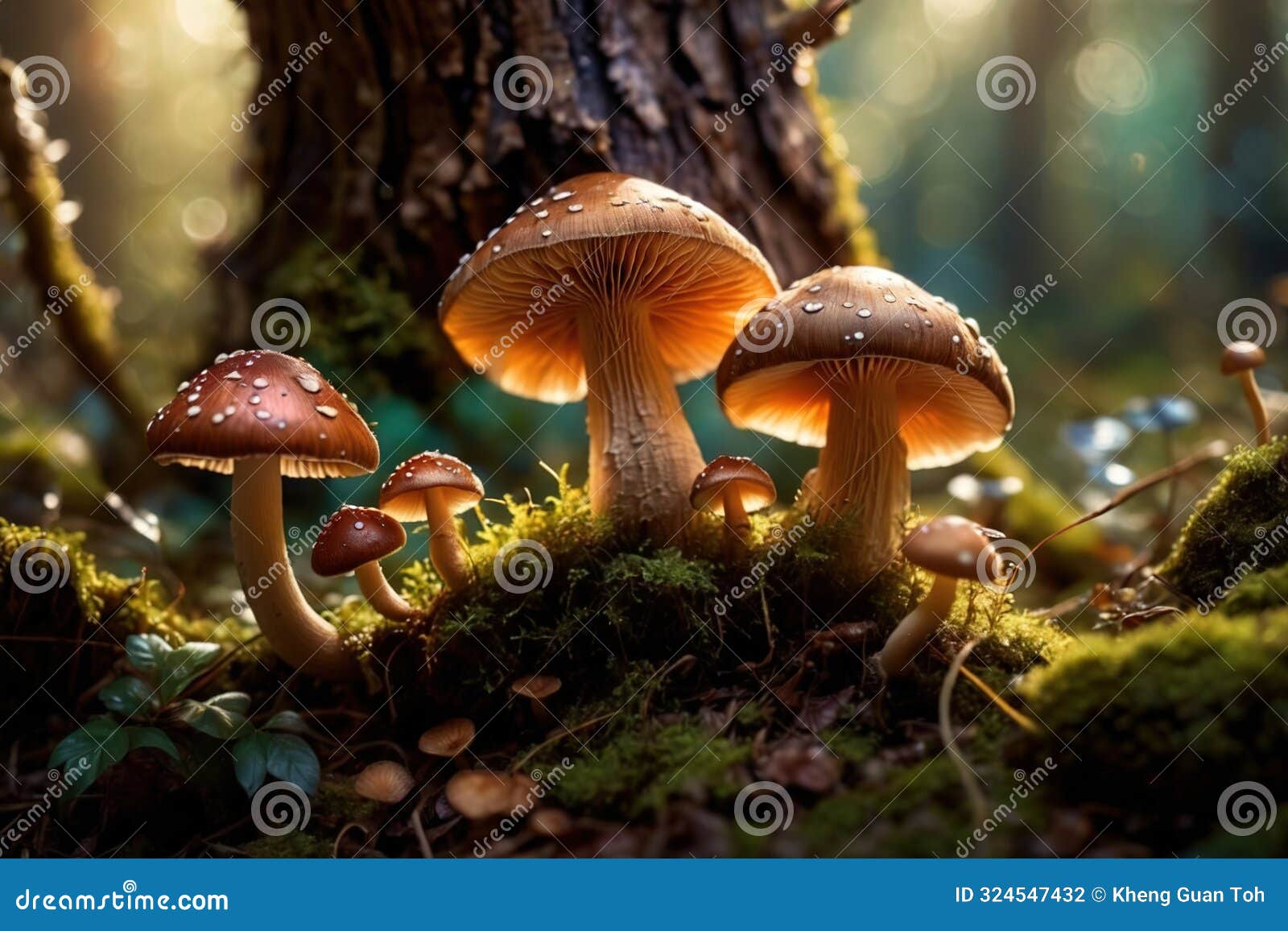 Magic Fantasy Mushrooms Toadstools in Enchanted Forest Stock ...