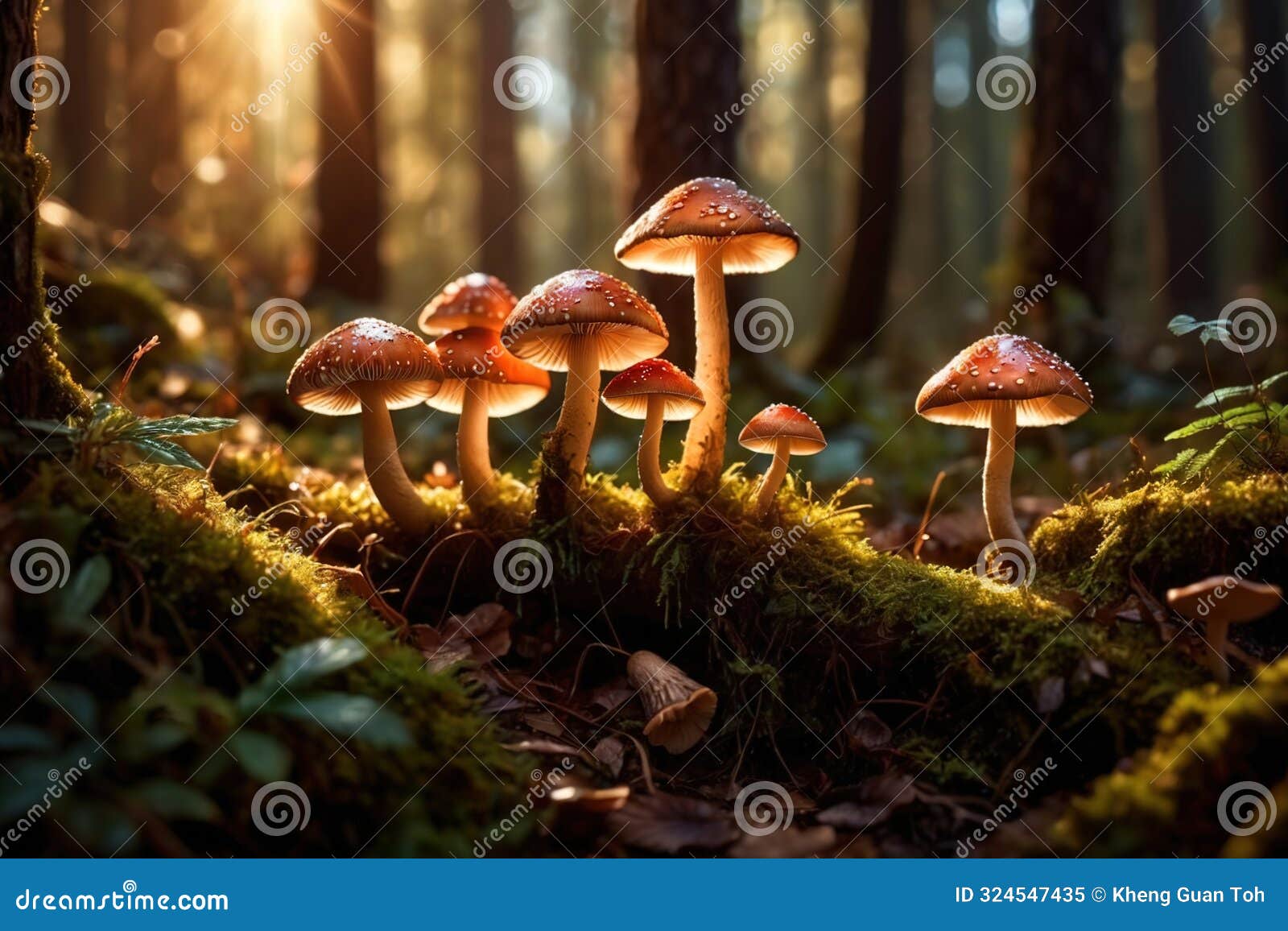 Magic Fantasy Mushrooms Toadstools in Enchanted Forest Stock ...