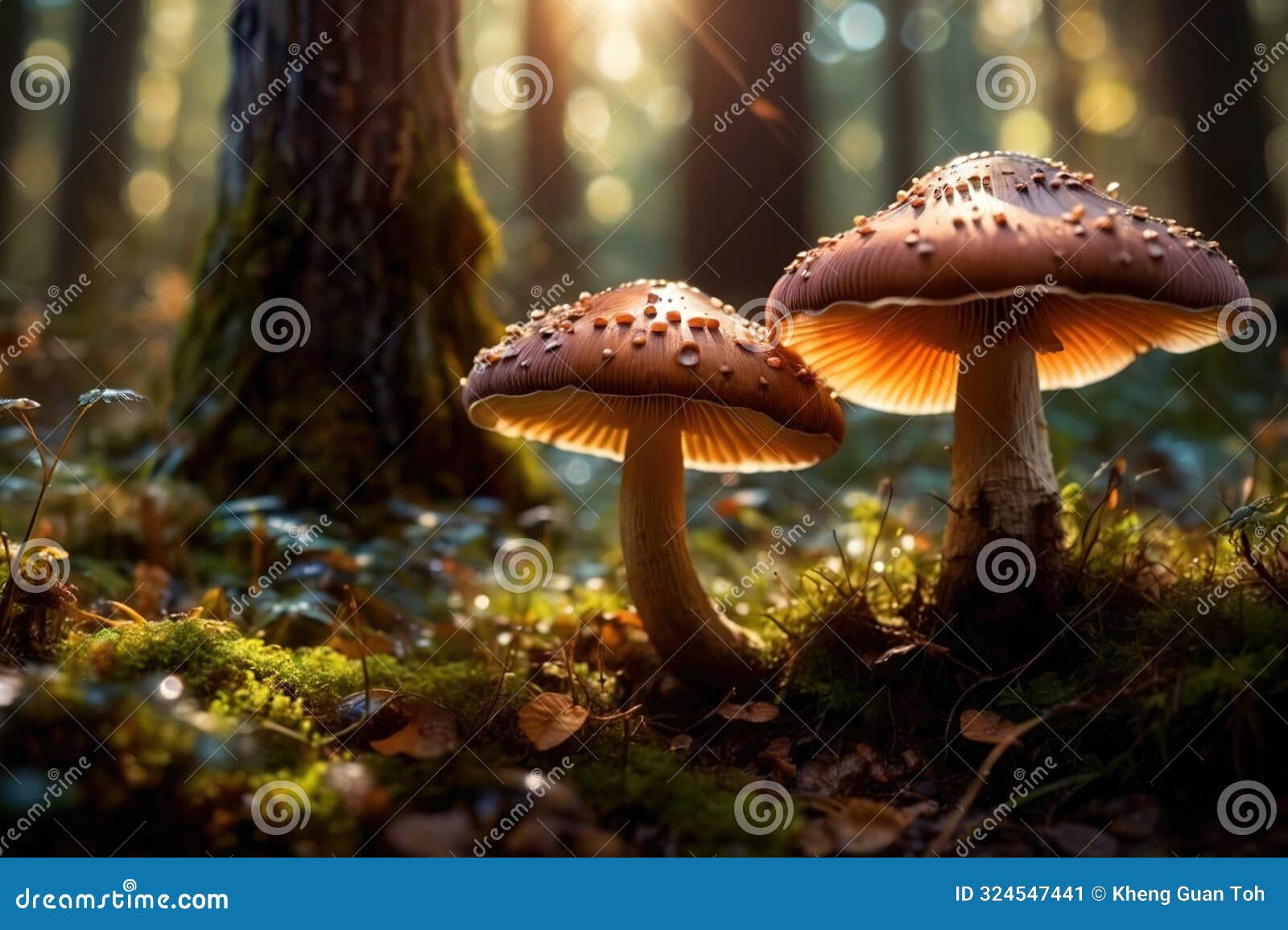 Magic Fantasy Mushrooms Toadstools in Enchanted Forest Stock ...