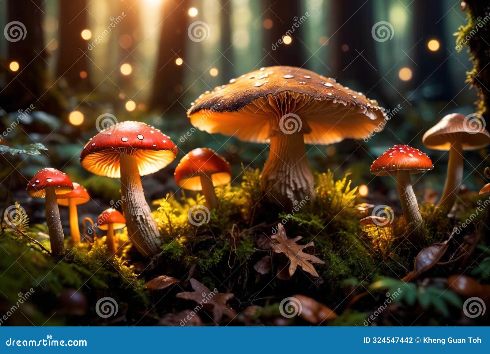 Magic Fantasy Mushrooms Toadstools in Enchanted Forest Stock ...