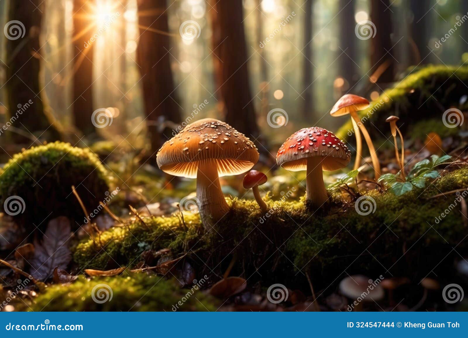 Magic Fantasy Mushrooms Toadstools in Enchanted Forest Stock ...