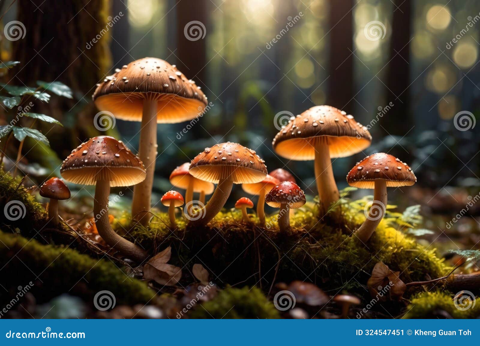 Magic Fantasy Mushrooms Toadstools in Enchanted Forest Stock ...