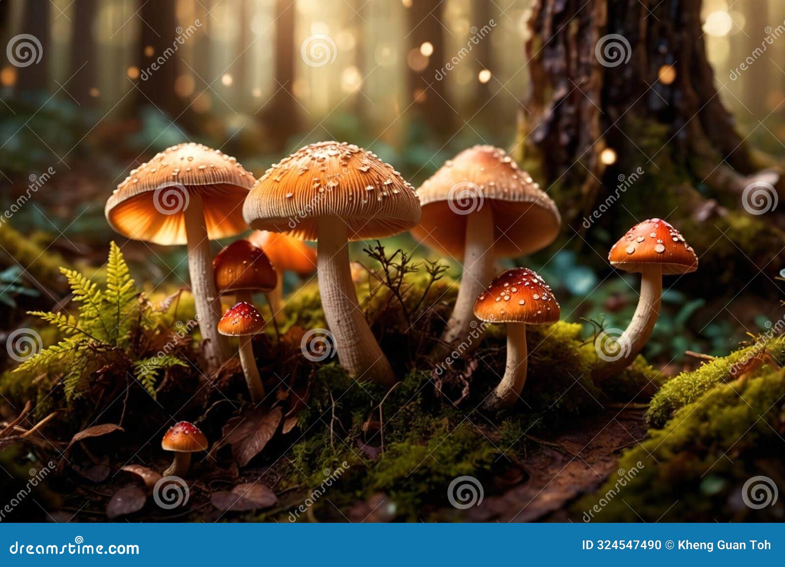 Magic Fantasy Mushrooms Toadstools in Enchanted Forest Stock ...