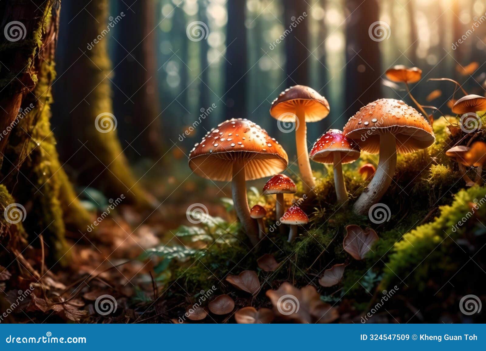Magic Fantasy Mushrooms Toadstools in Enchanted Forest Stock ...