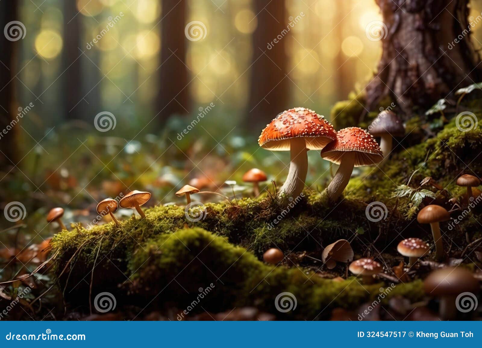 Magic Fantasy Mushrooms Toadstools in Enchanted Forest Stock ...