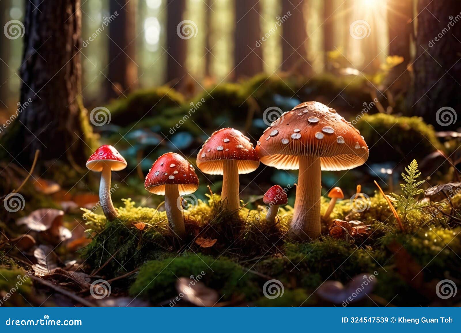 Magic Fantasy Mushrooms Toadstools in Enchanted Forest Stock ...