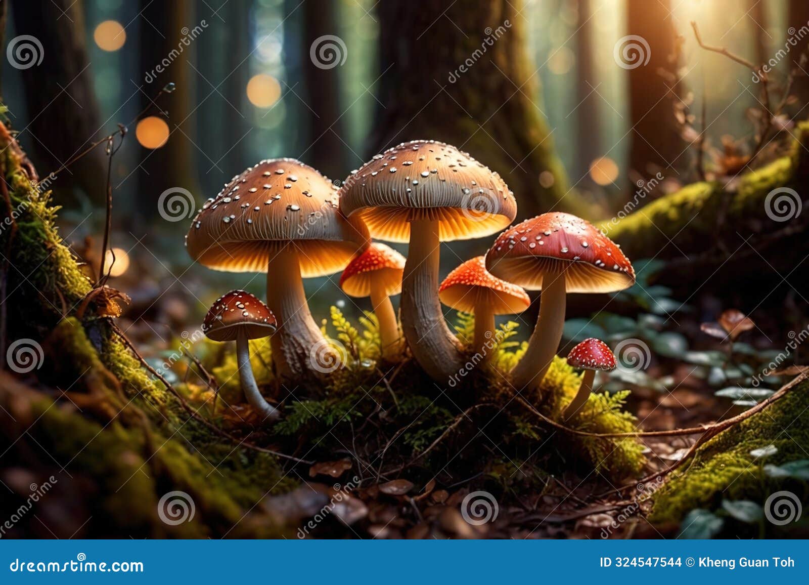 Magic Fantasy Mushrooms Toadstools in Enchanted Forest Stock ...