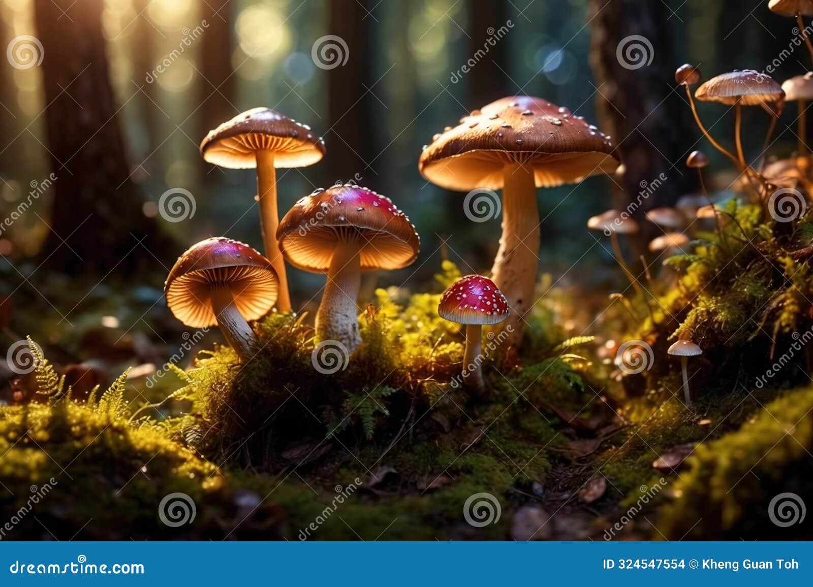 Magic Fantasy Mushrooms Toadstools in Enchanted Forest Stock ...