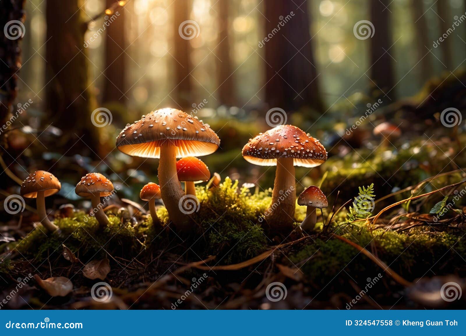 Magic Fantasy Mushrooms Toadstools in Enchanted Forest Stock ...