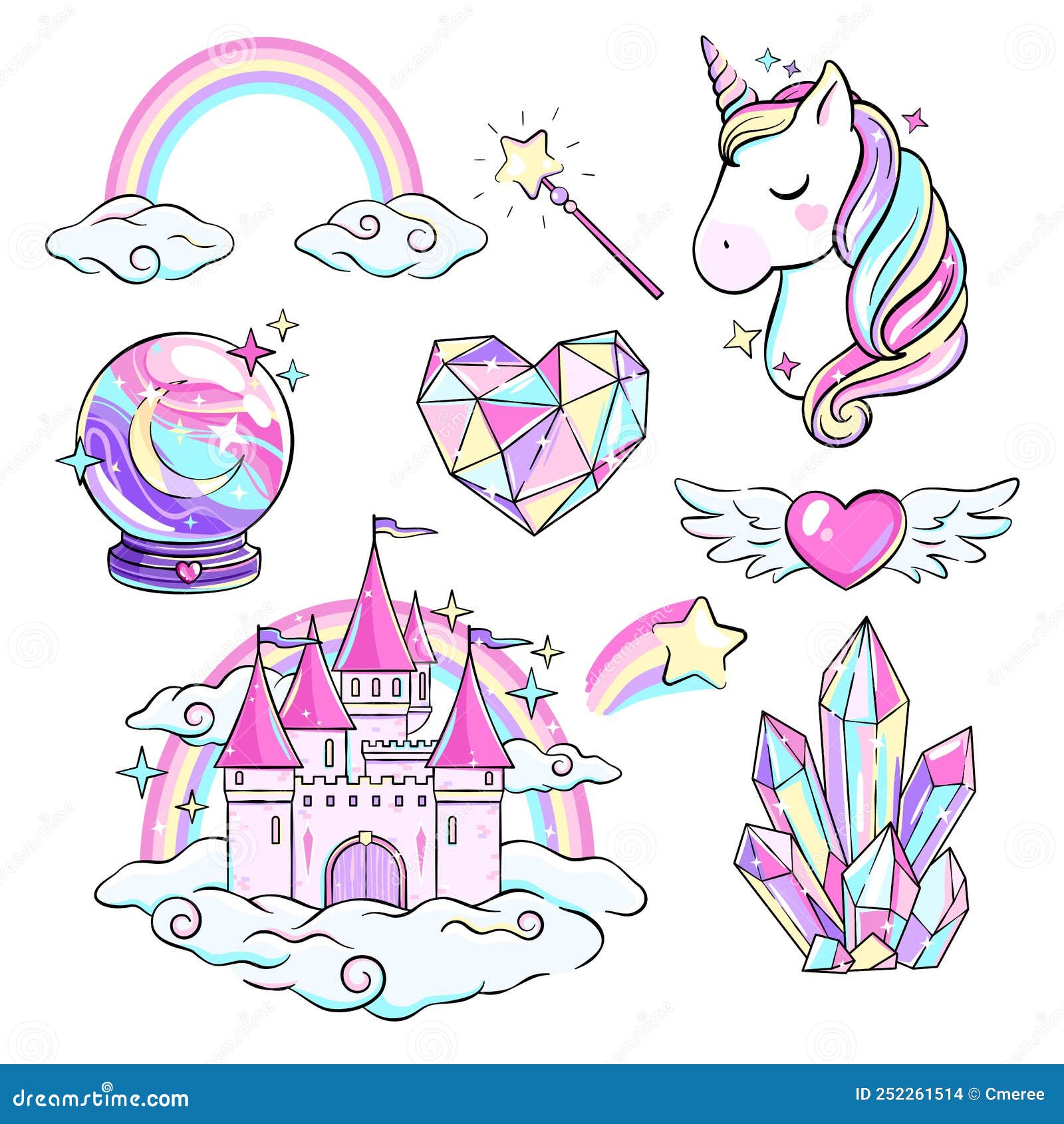 Magic, fantasy objects set stock vector. Illustration of magic - 252261514