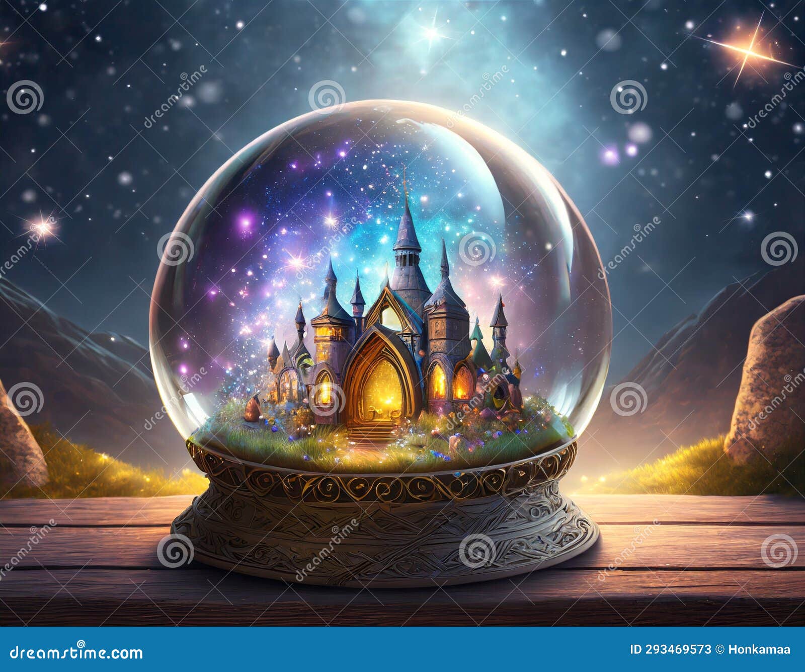 Magic Fantasy World Inside Glass Sphere Stock Illustration ...