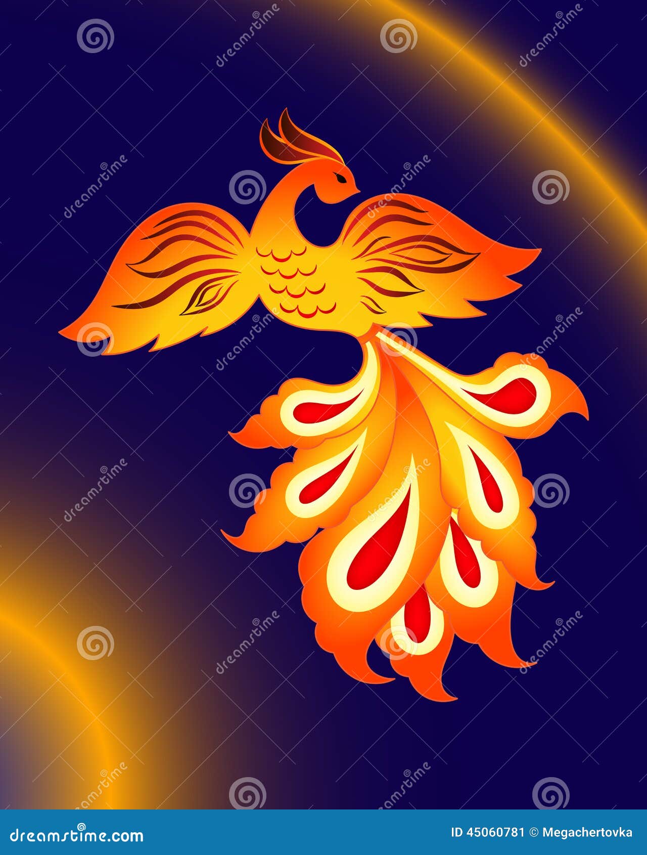 Magic Firebird on a Blue Background Stock Illustration - Illustration ...