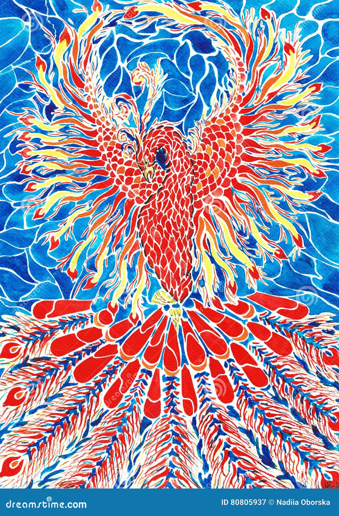 Magic firebird. Watercolor stock illustration. Illustration of ...