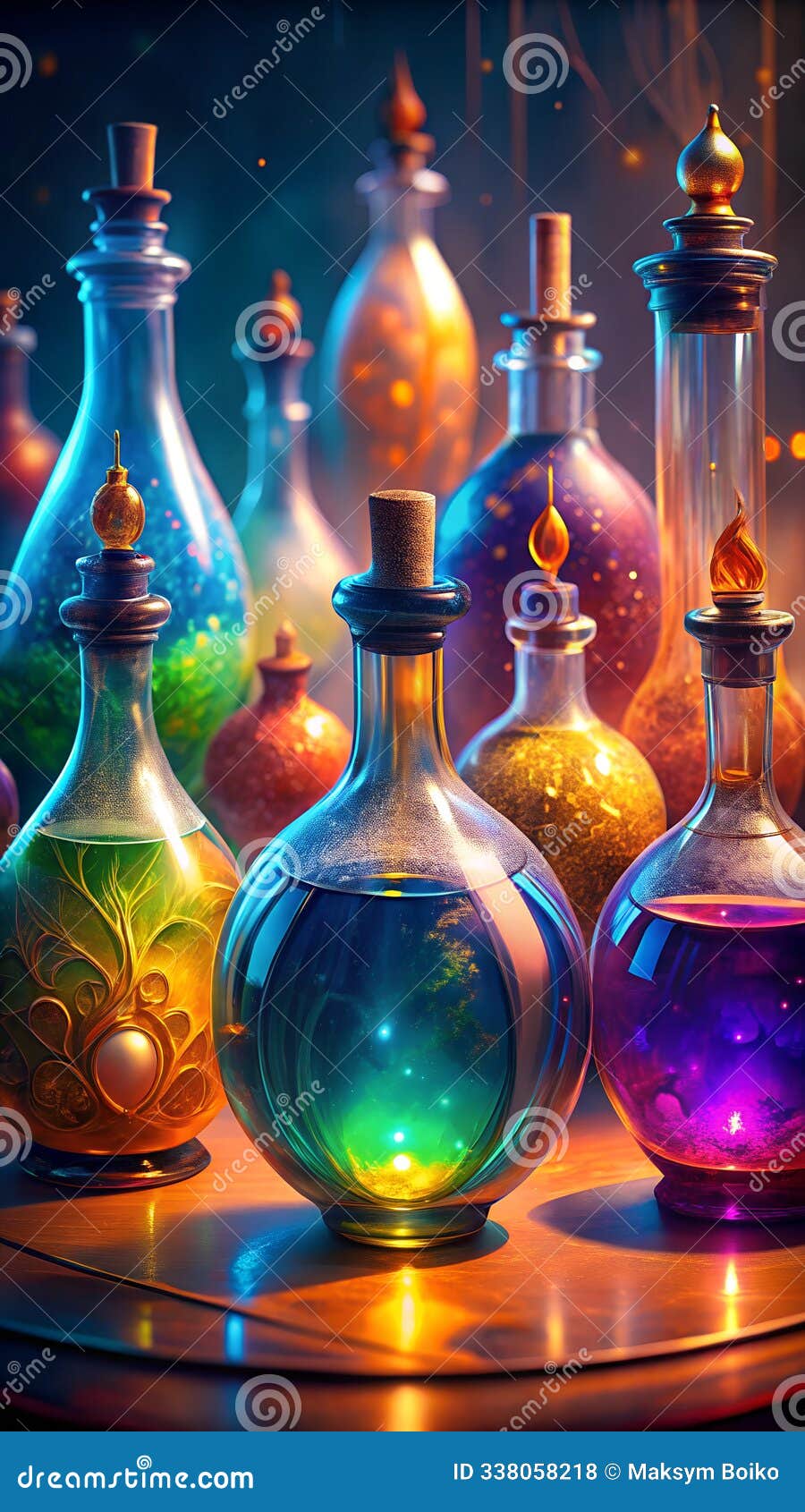 Magic Flasks Full with Colorful Potion Art Stock Illustration ...