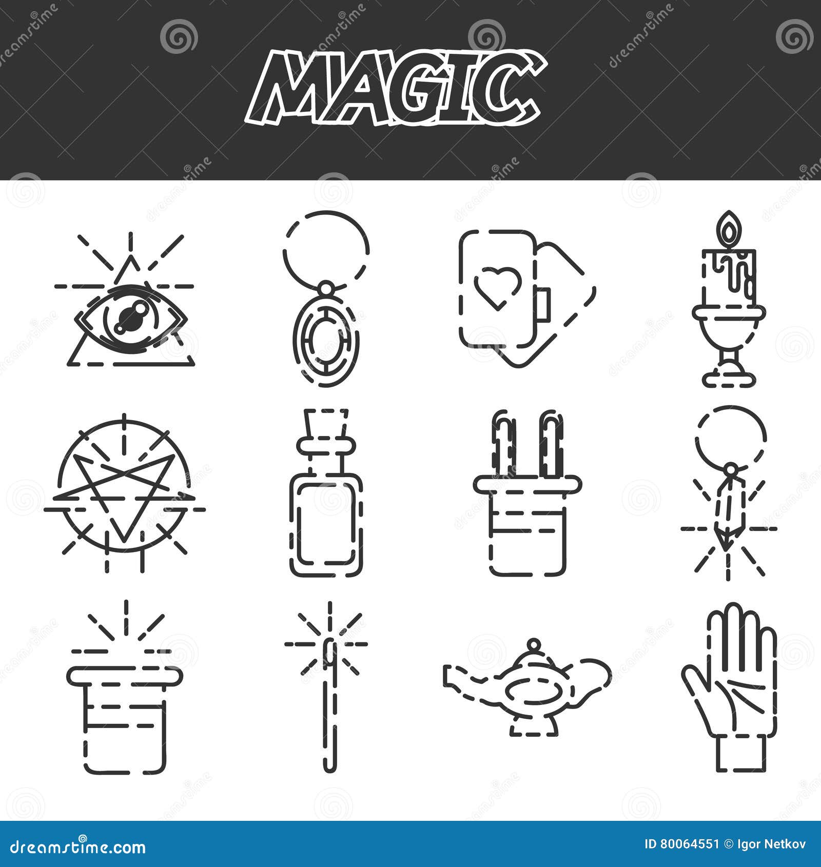 Magic flat icon set stock vector. Illustration of mystery - 80064551