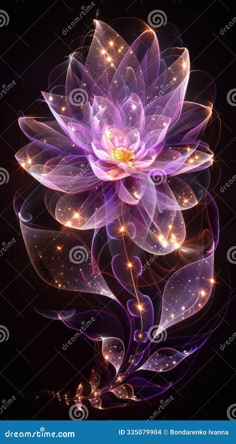 Magic Flower on a Dark Background with Shiny Elements. Stock Photo ...