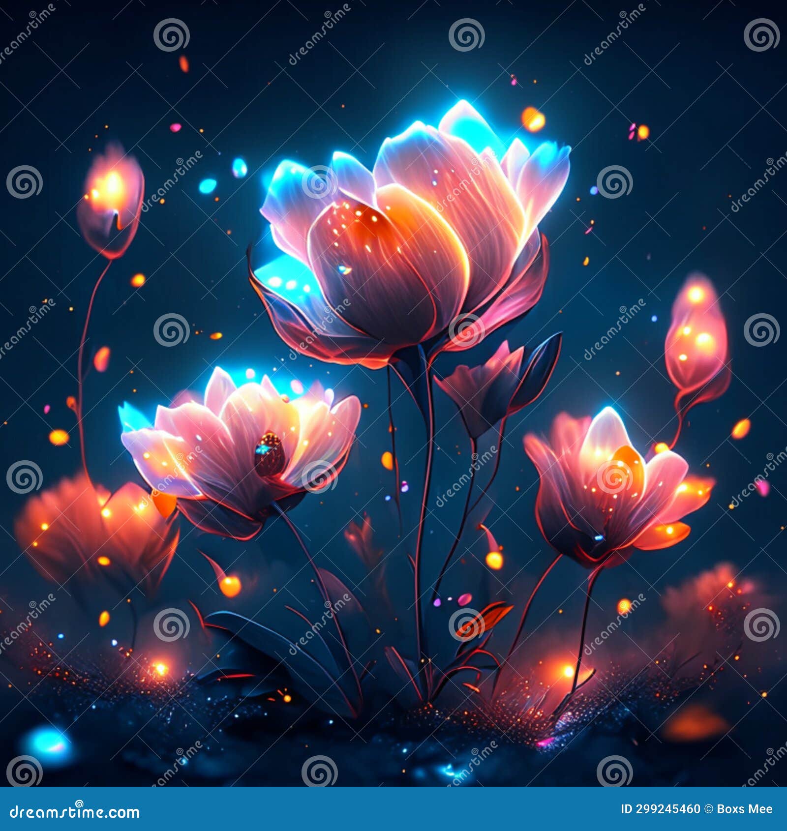 Magic Flowers on a Dark Background. Vector Illustration for Your Design ...