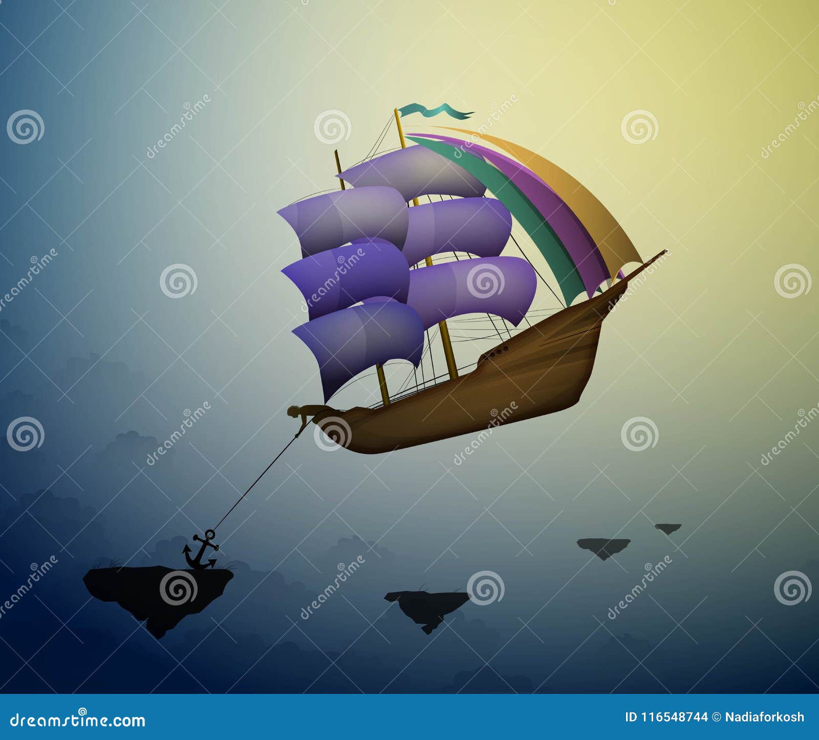 Dreamland Scene With Golden Monument And Boats Royalty-Free ...