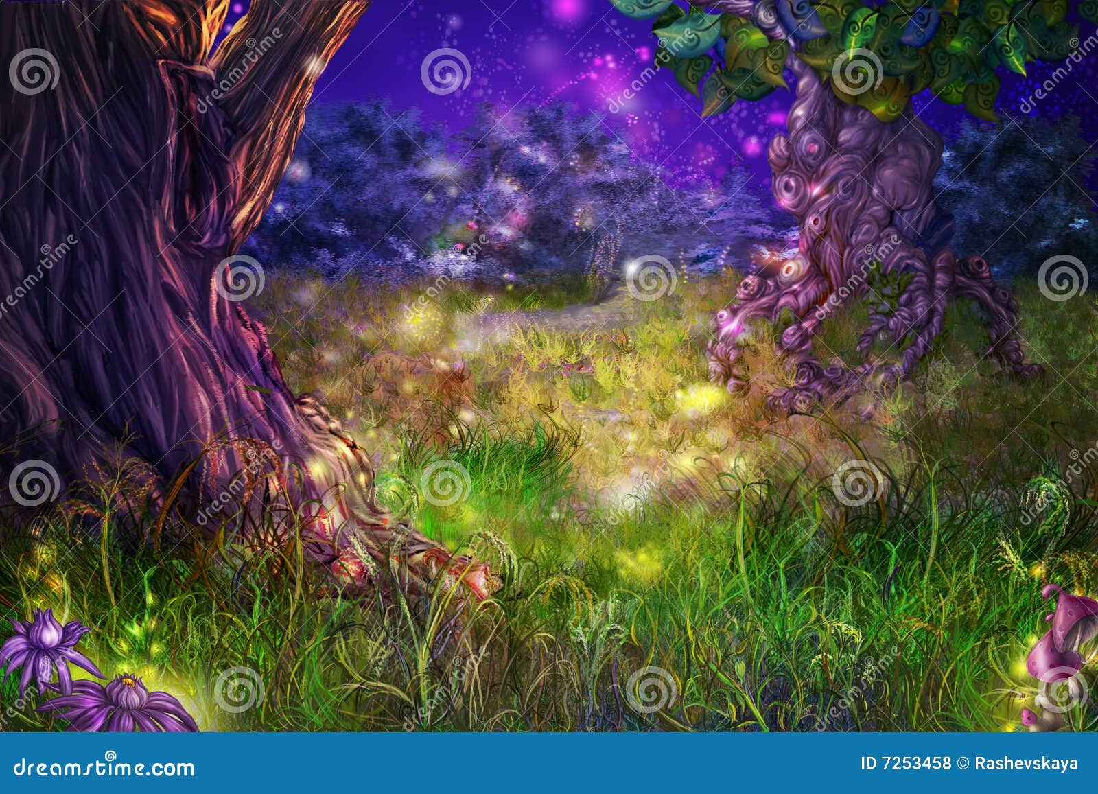 Forest Of Magic. Moving Trees. Vector Cartoon Close-up Illustration ...