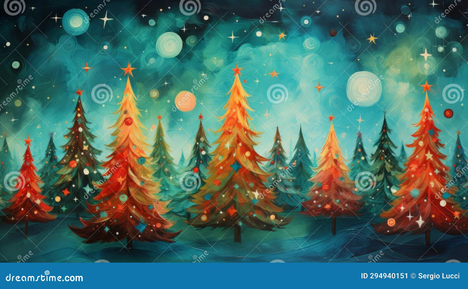 Magic Forest. Christmas Trees and Lights. Stock Image - Image of ...