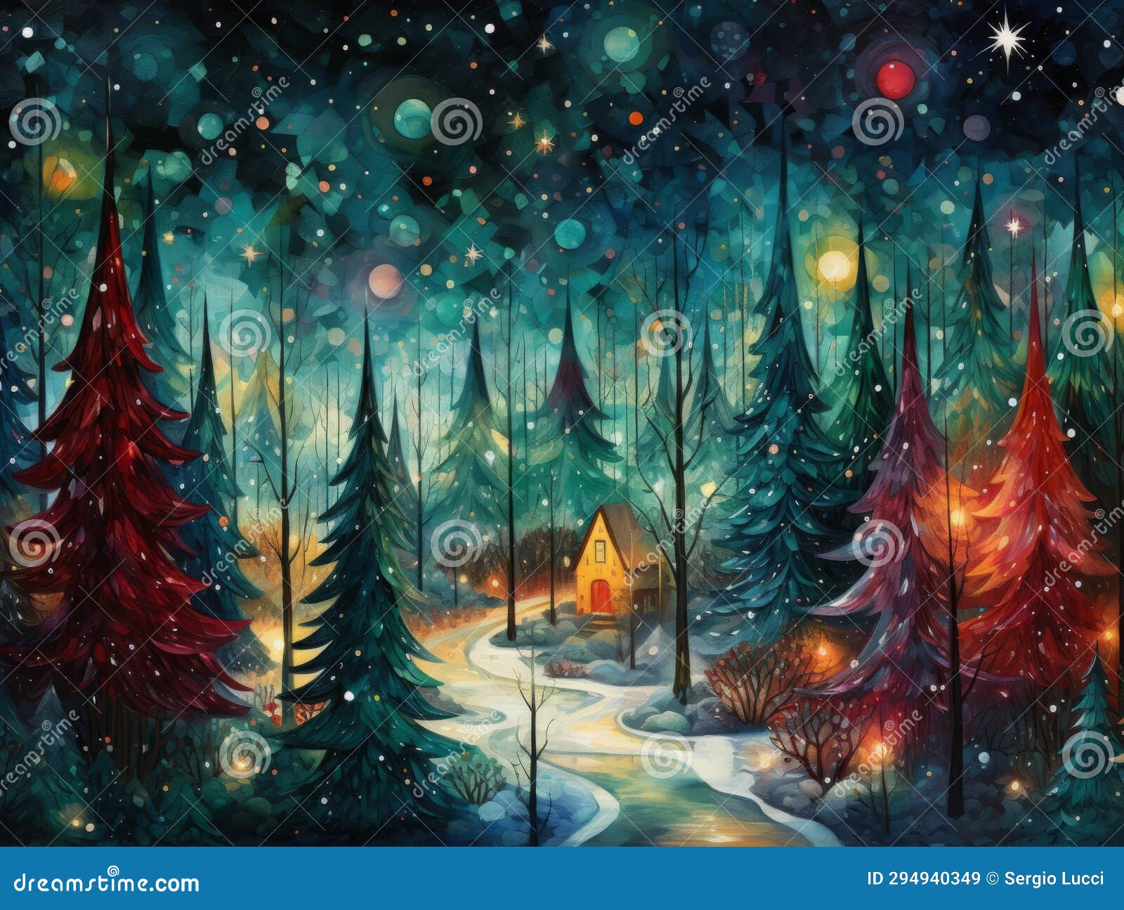 Magic Forest. Christmas Trees and Lights. Stock Illustration ...