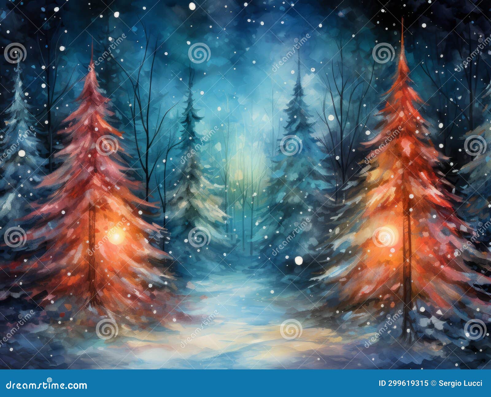 Magic Forest. Christmas Trees and Lights. Stock Image - Image of forest ...