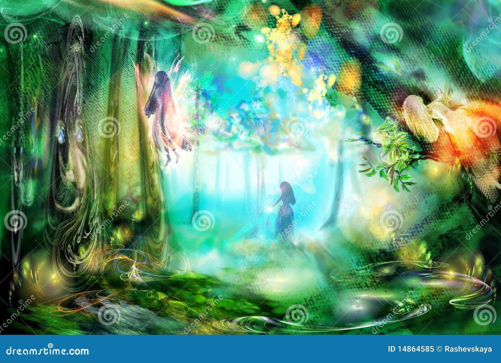 The Magic Forest with Fairies Stock Illustration - Illustration of ...
