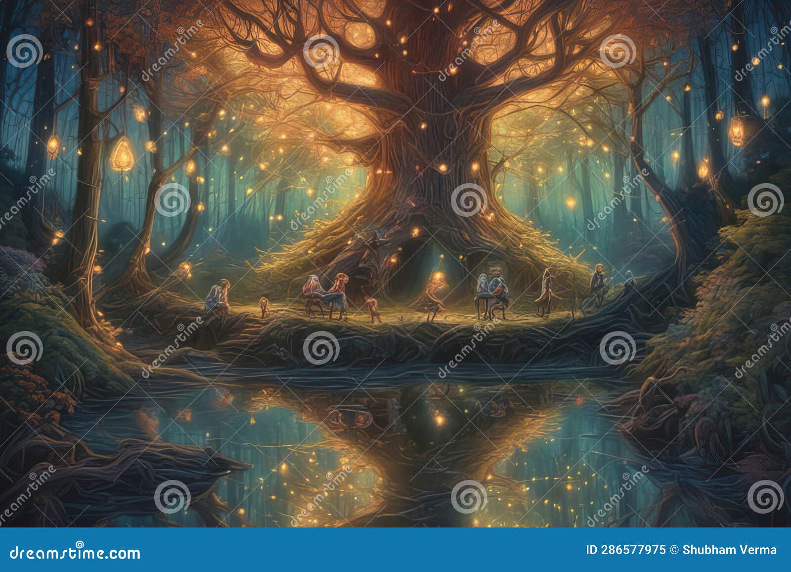 Magic Forest with Fairy Tale Scene Stock Illustration - Illustration of ...