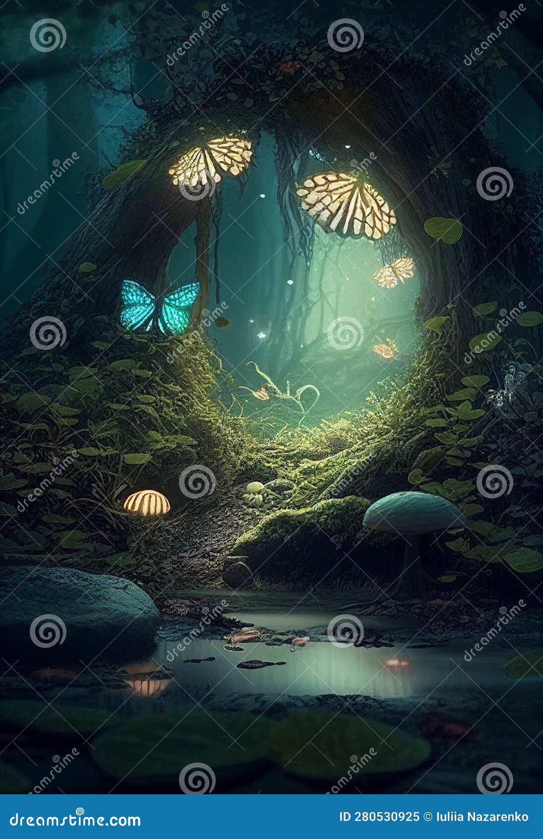 Magic Forest with Little Glowing Fairies. AI Generated Stock ...