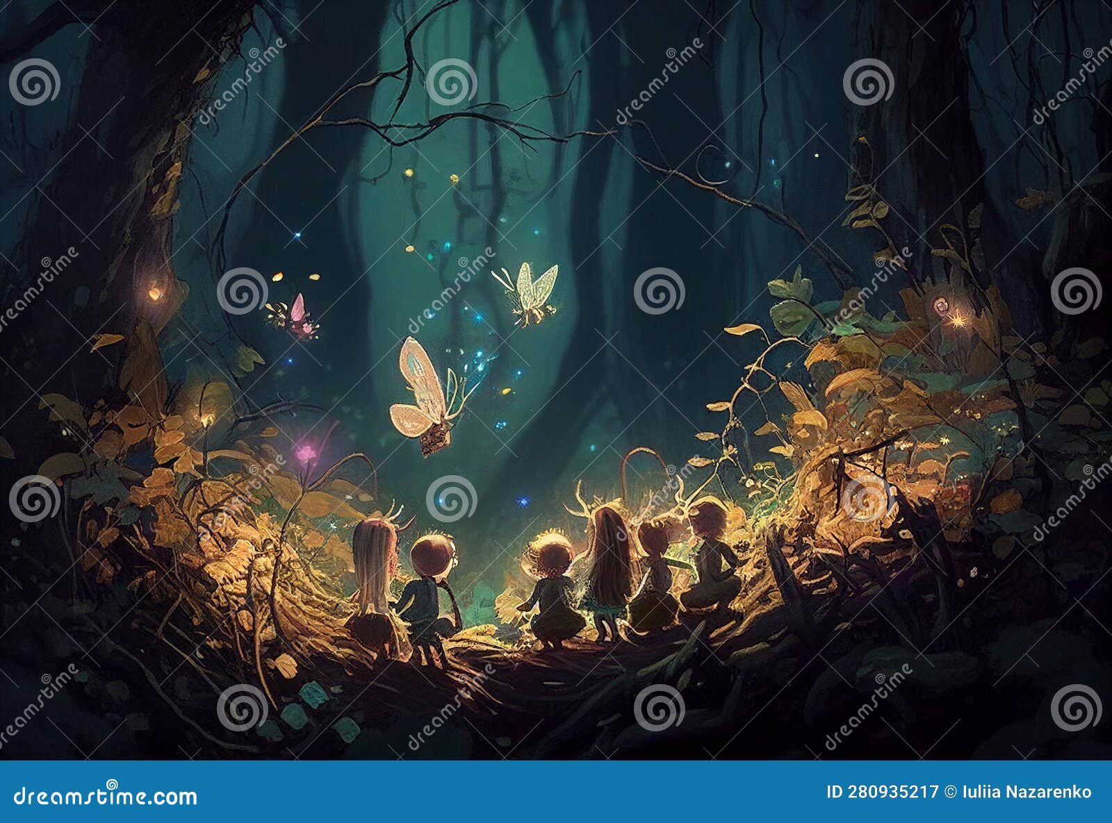 Magic Forest with Little Glowing Fairies. AI Generated Stock ...