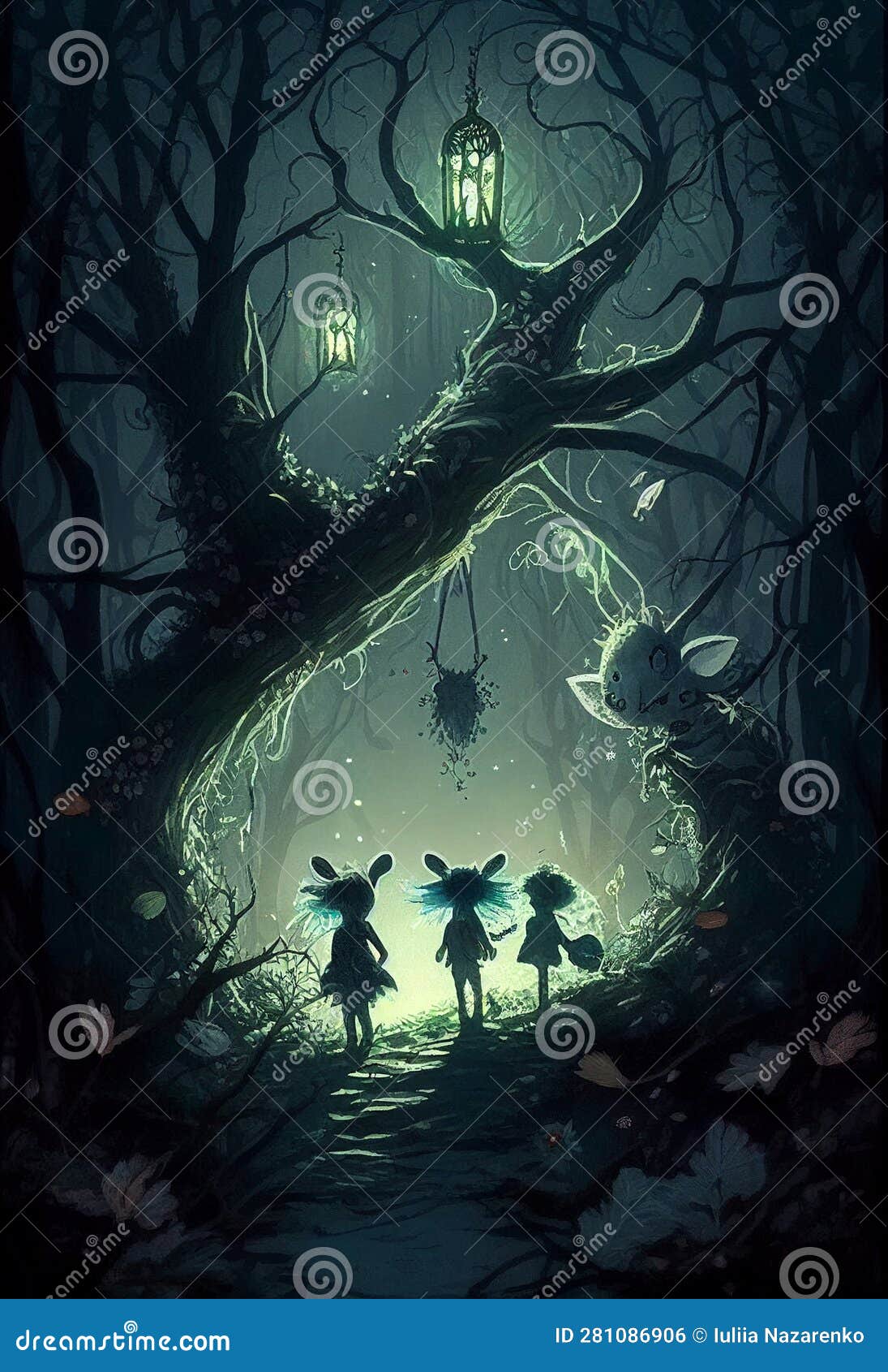 Magic Forest with Little Glowing Fairies. AI Generated Stock ...