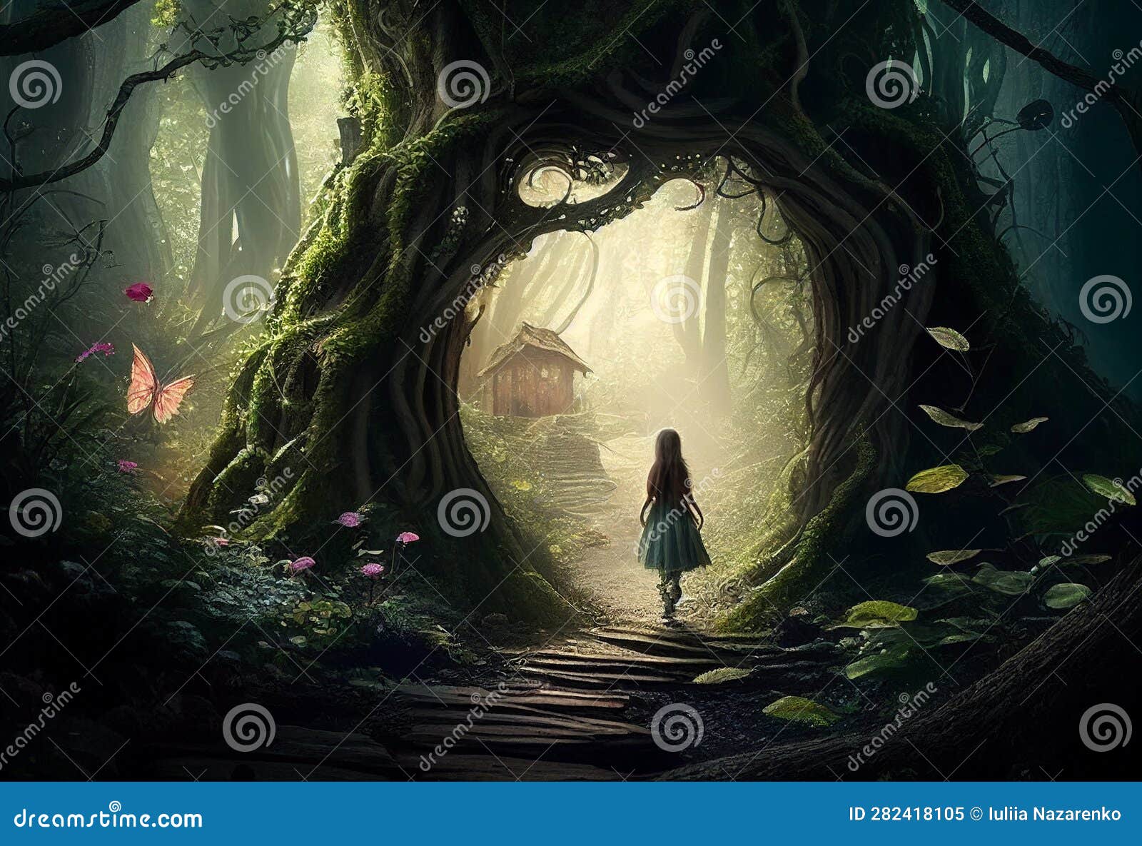 Magic Forest with Little Glowing Fairies. AI Generated Stock Image ...