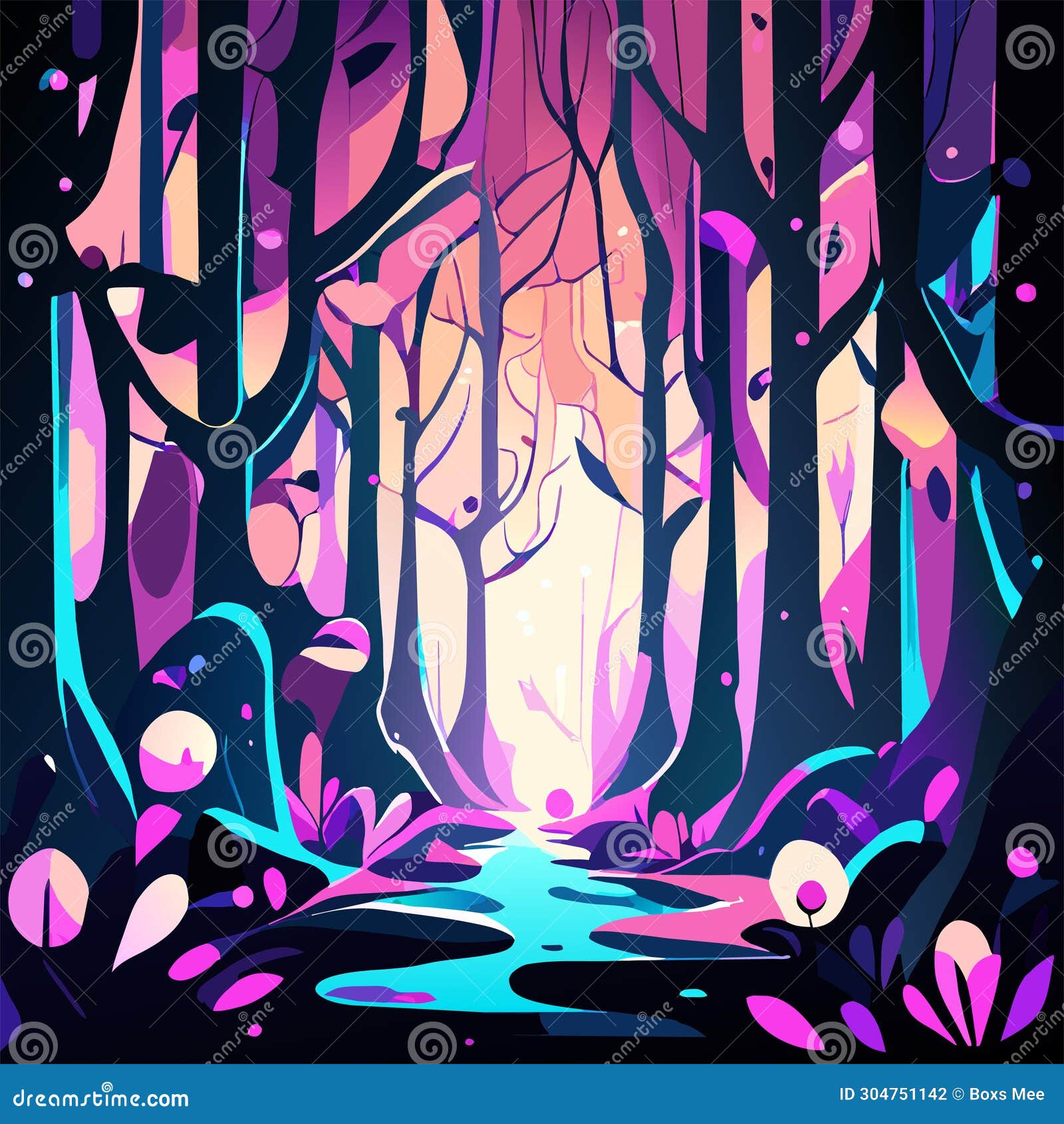 Magic Forest in Neon Light. Vector Illustration for Your Design Stock ...