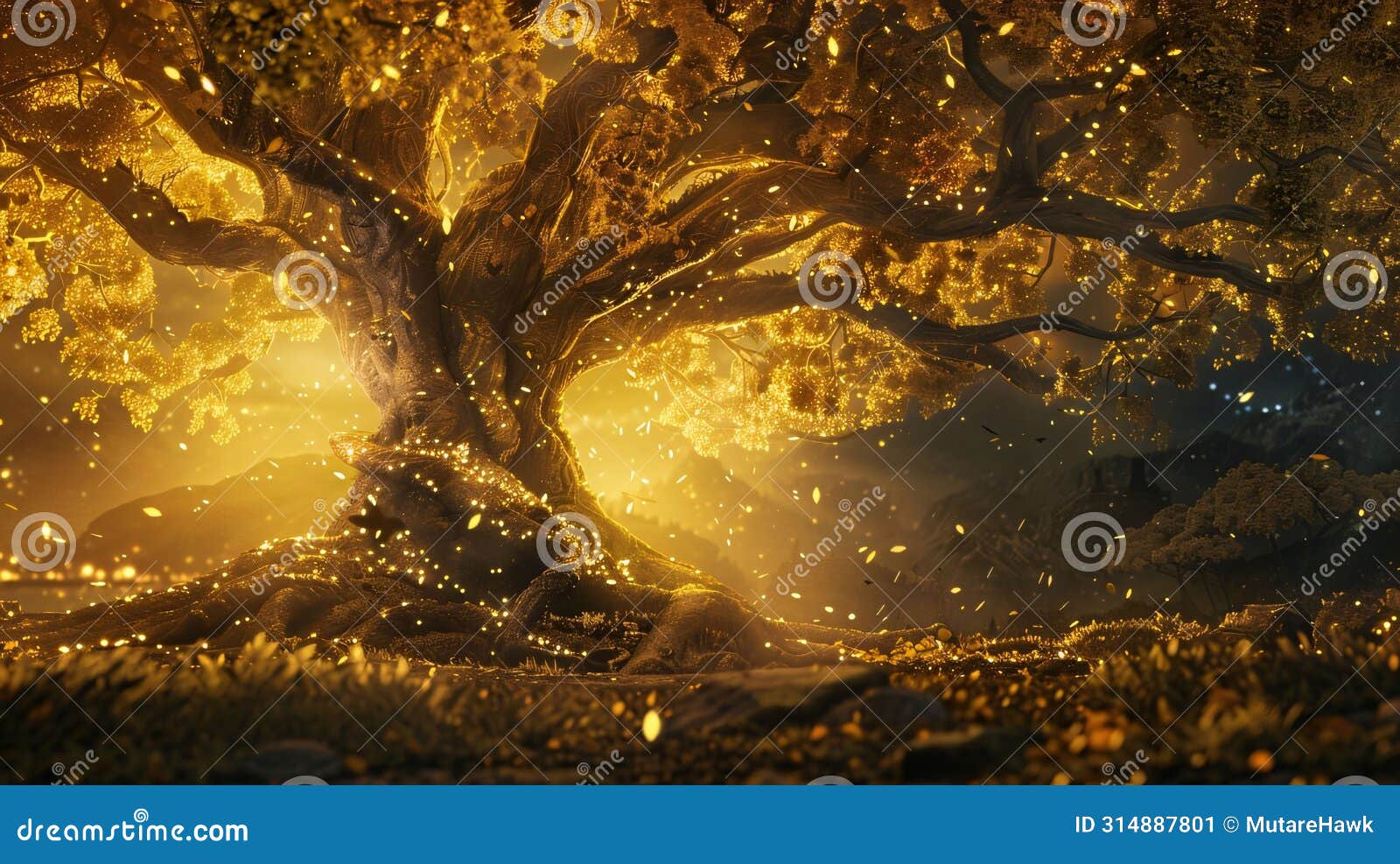 Magic Forest with Old Oak Tree. 3D Rendering Stock Illustration ...