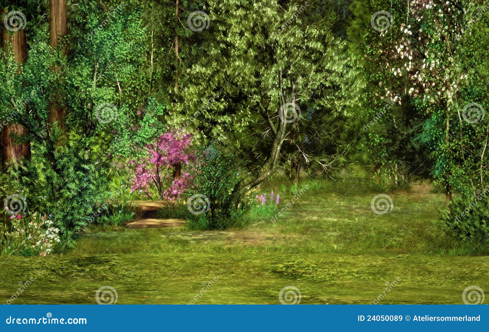 Magic forest scene stock illustration. Illustration of idyll - 24050089