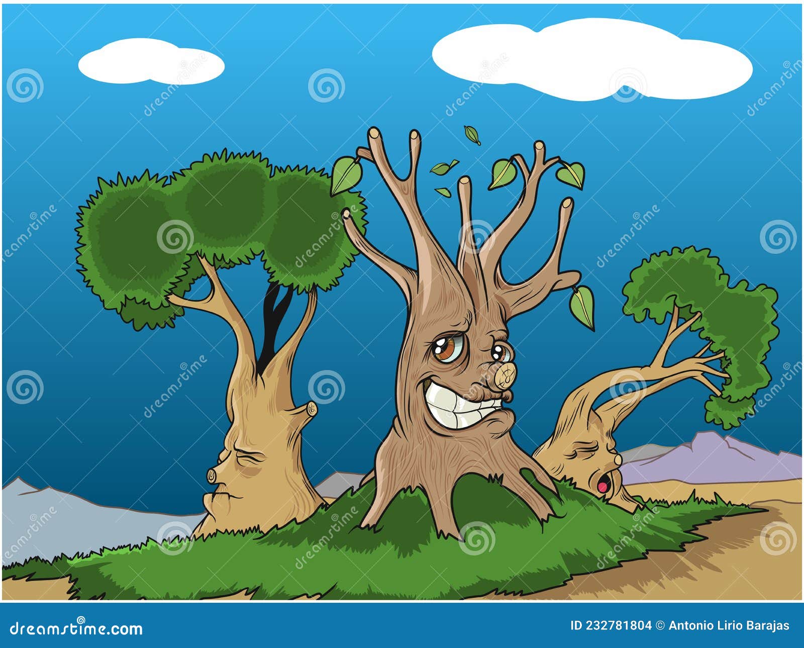 A Magic Forest with an Smiling Tree. Vector Illustration Stock Vector ...