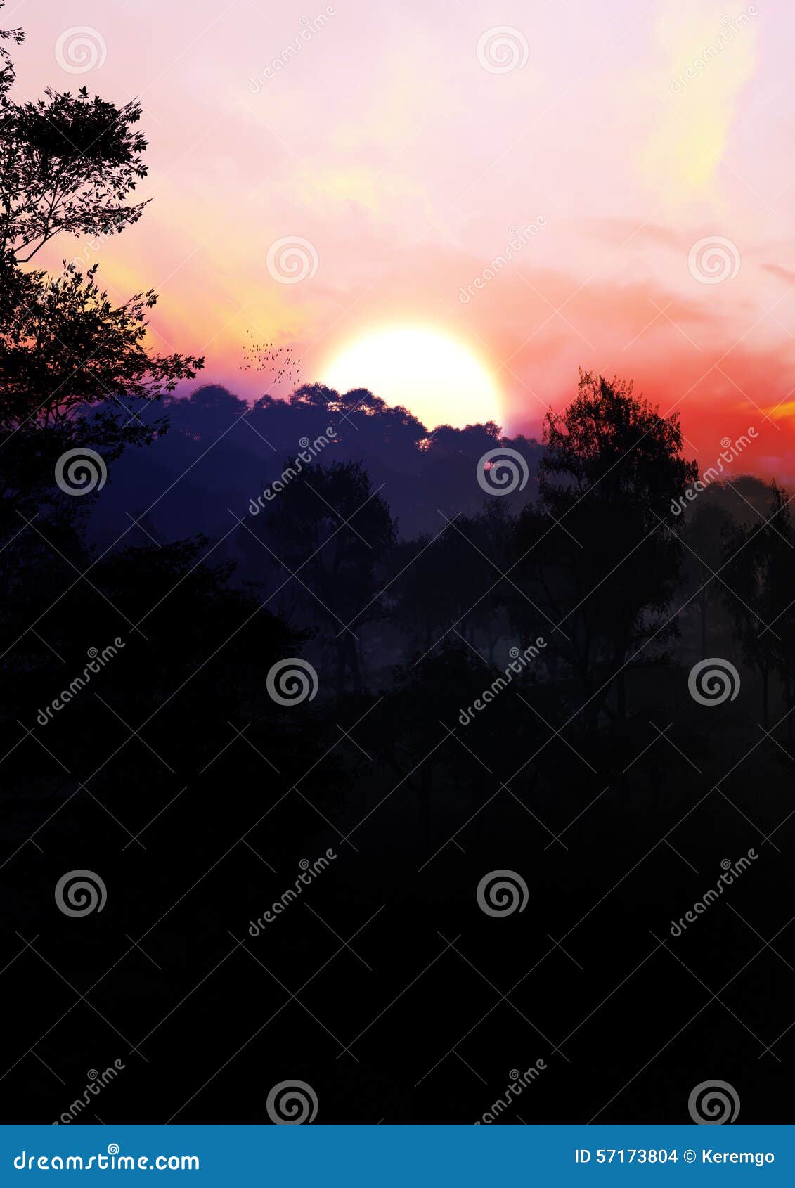 Magic Forest Sunset stock illustration. Illustration of clouds - 57173804