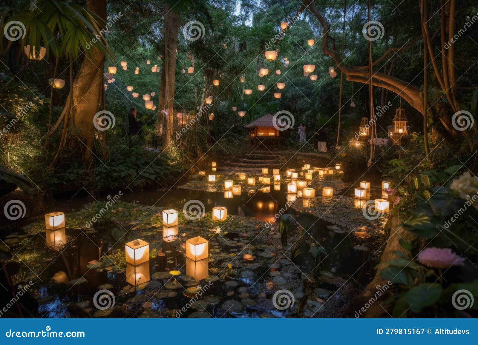 Magic Garden, with Floating Lanterns and Delicate Lanterns, Surrounded ...