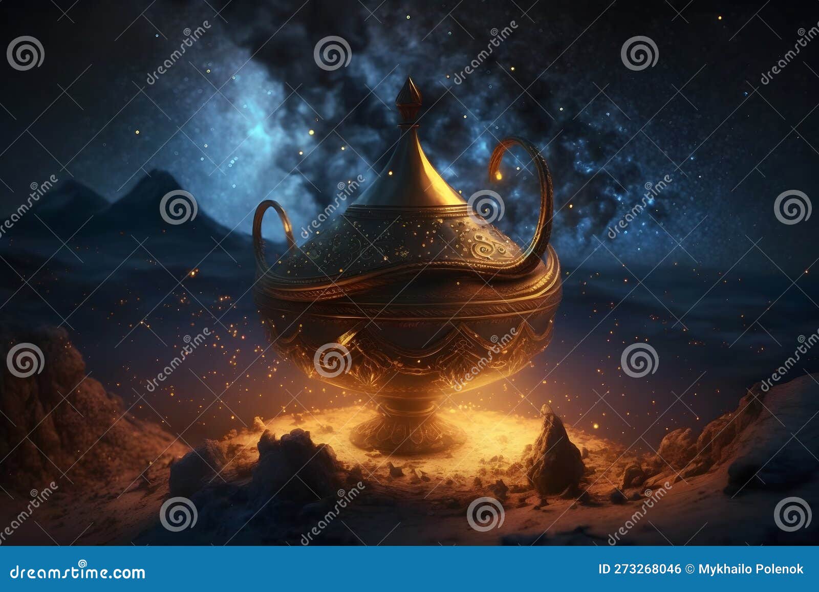 Magic Genie Lamp Neural Network Ai Generated Stock Illustration Illustration Of Three