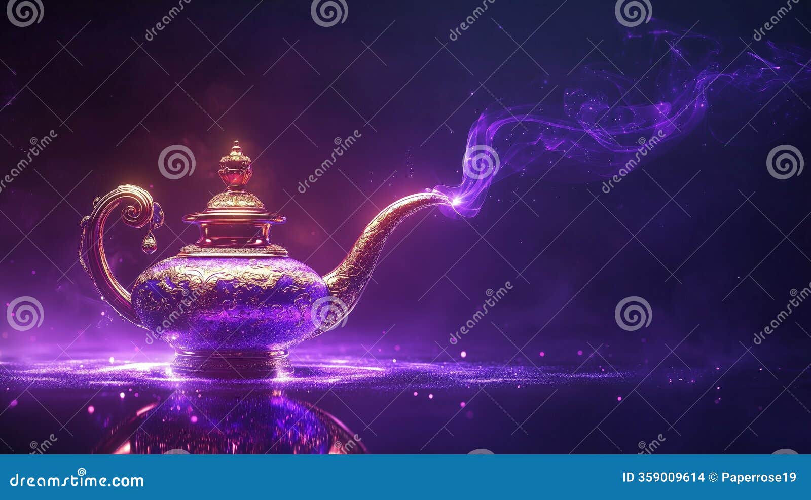 Magic Genie Lamp with Purple Background Stock Photo - Image of ...