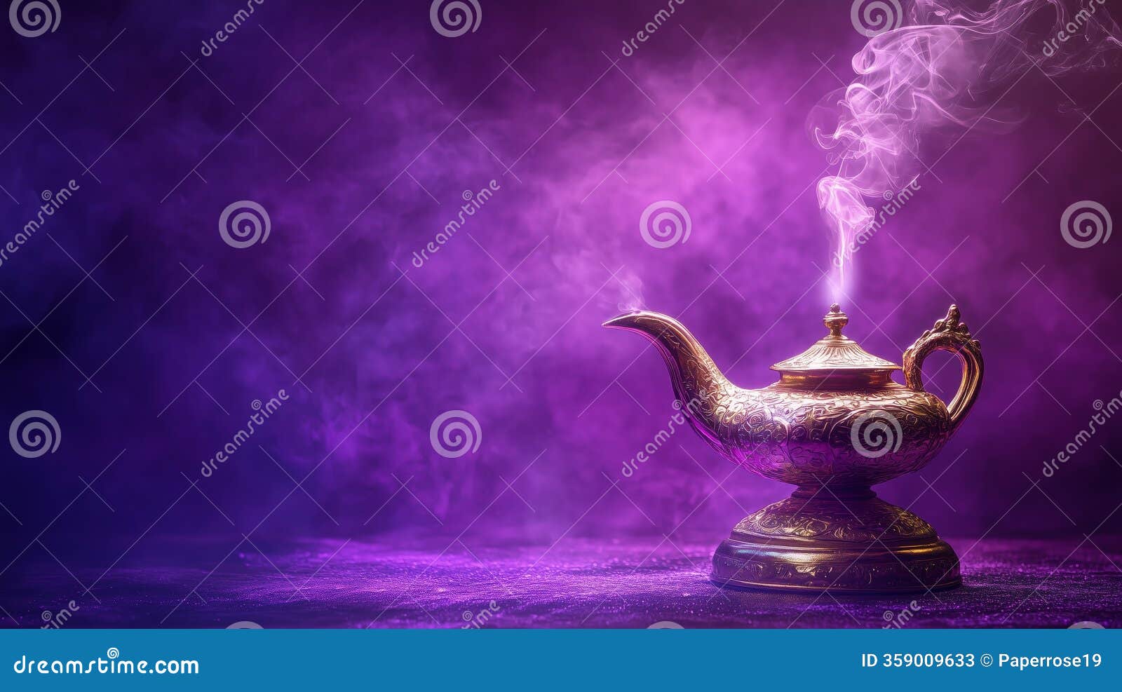 Magic Genie Lamp with Purple Background Stock Image - Image of ...