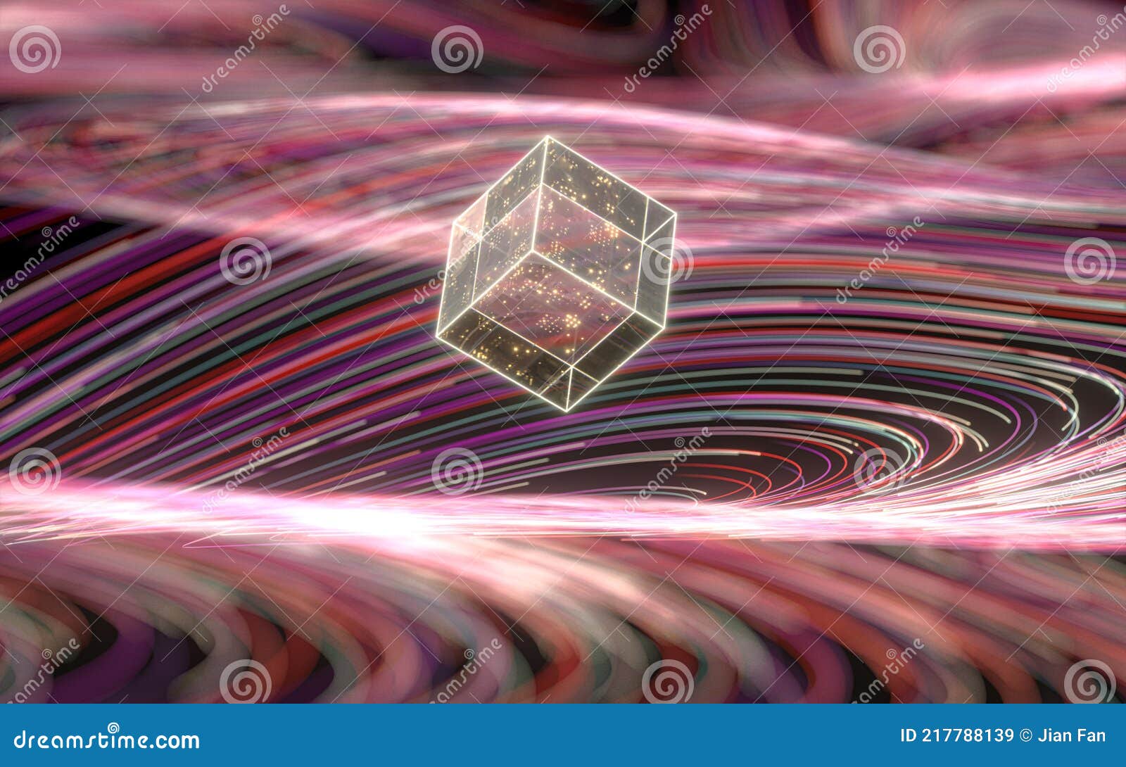 Magic Glass Cube, Fantasy Wave Pattern, 3d Rendering Stock Illustration ...