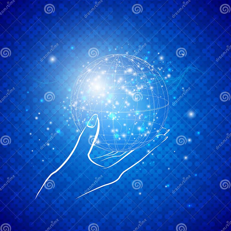 Magic globe in hand stock vector. Illustration of glass - 27470523