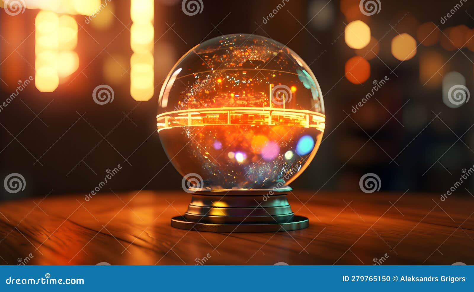 Magic Glowing Ball Standing on a Table in a Dark Atmosphere Stock ...
