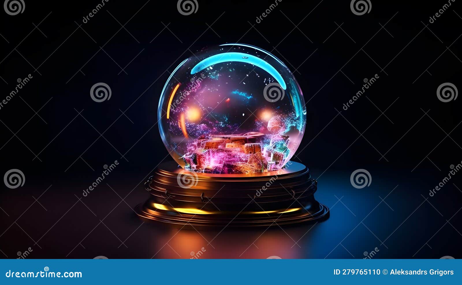 Magic Glowing Ball Standing on a Table in a Dark Atmosphere Stock ...
