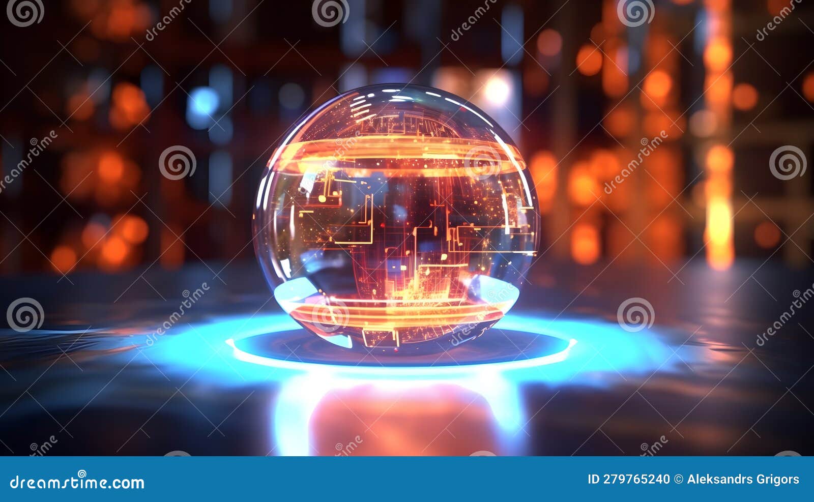 Magic Glowing Ball Standing on a Table in a Dark Atmosphere Stock ...